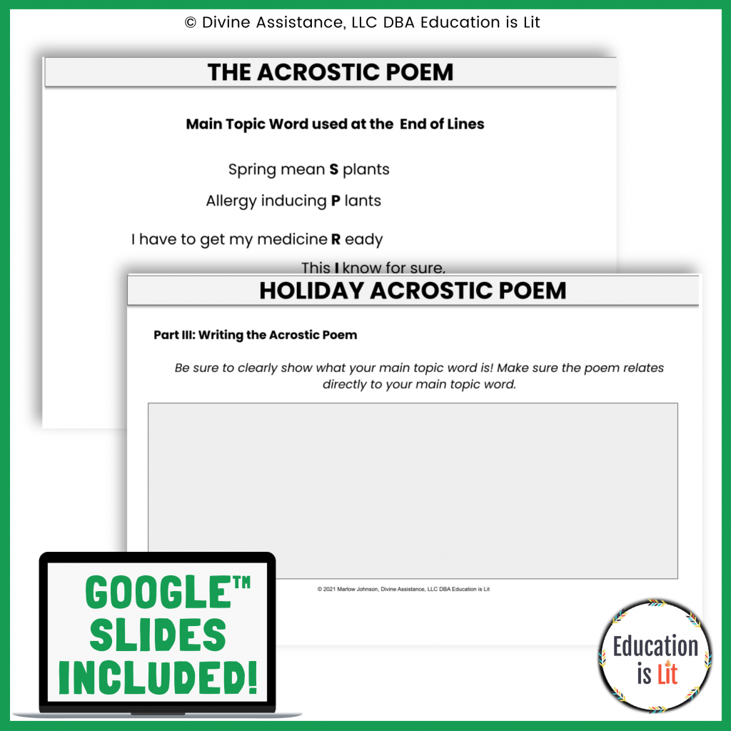 Holiday Acrostic Poem – Education is Lit